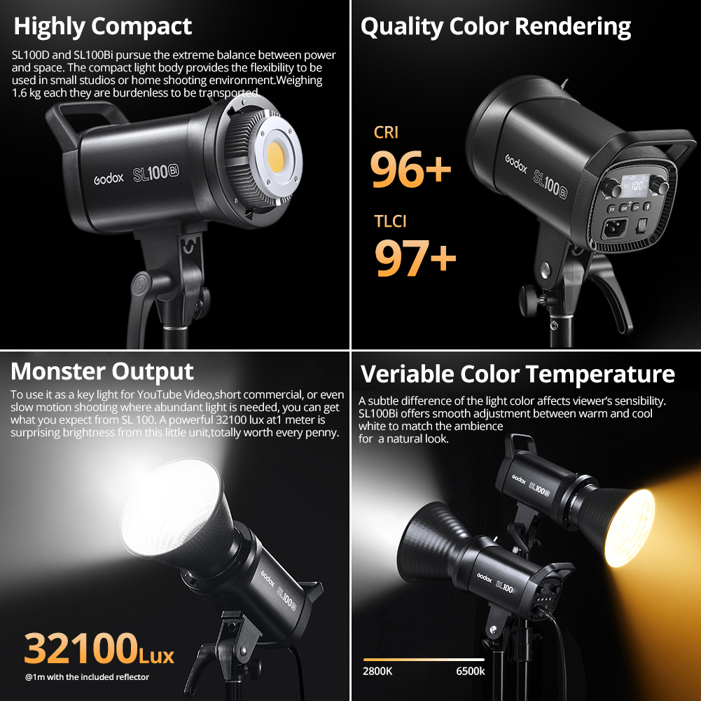 Godox SL100D SL-100BI 100W 5600K- White Version LCD Panel LED Video ...