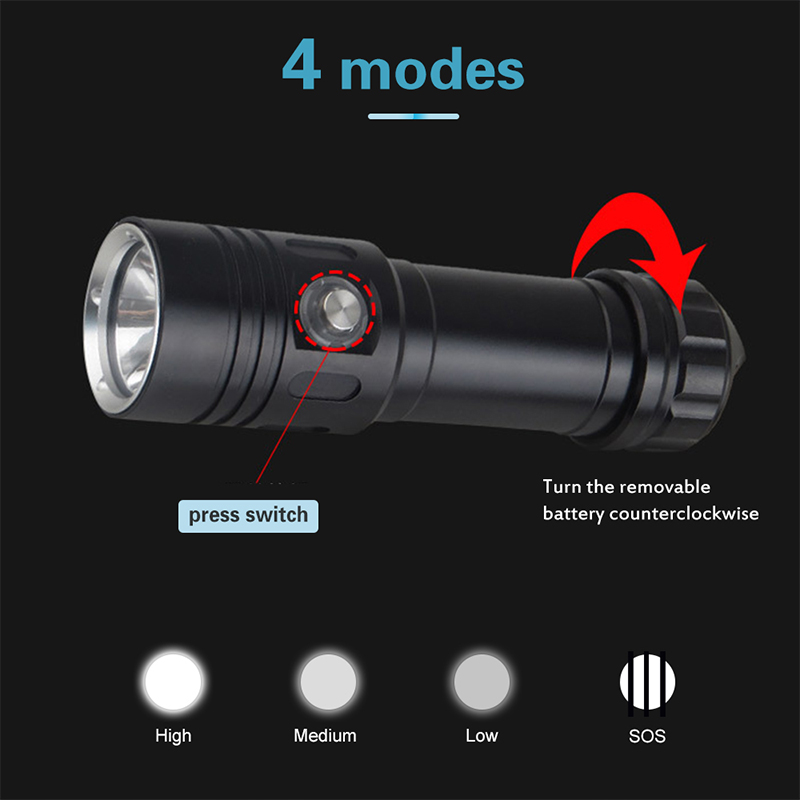 Asafee AF05D L2 Led Diving Flashlight White Light 1200LM Underwater 50M ...
