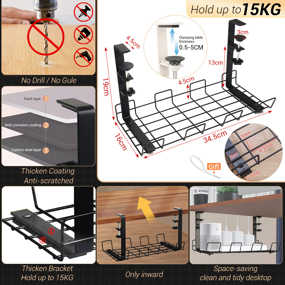 Under Desk Cable Management Rack Computer Network Socket Storage Shelf ...