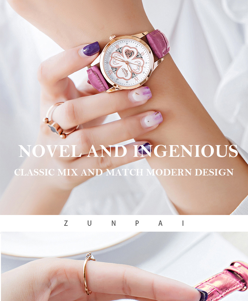 ZUNPAI Watch for Woman Original Waterproof Leather Fashion Girls Quartz ...