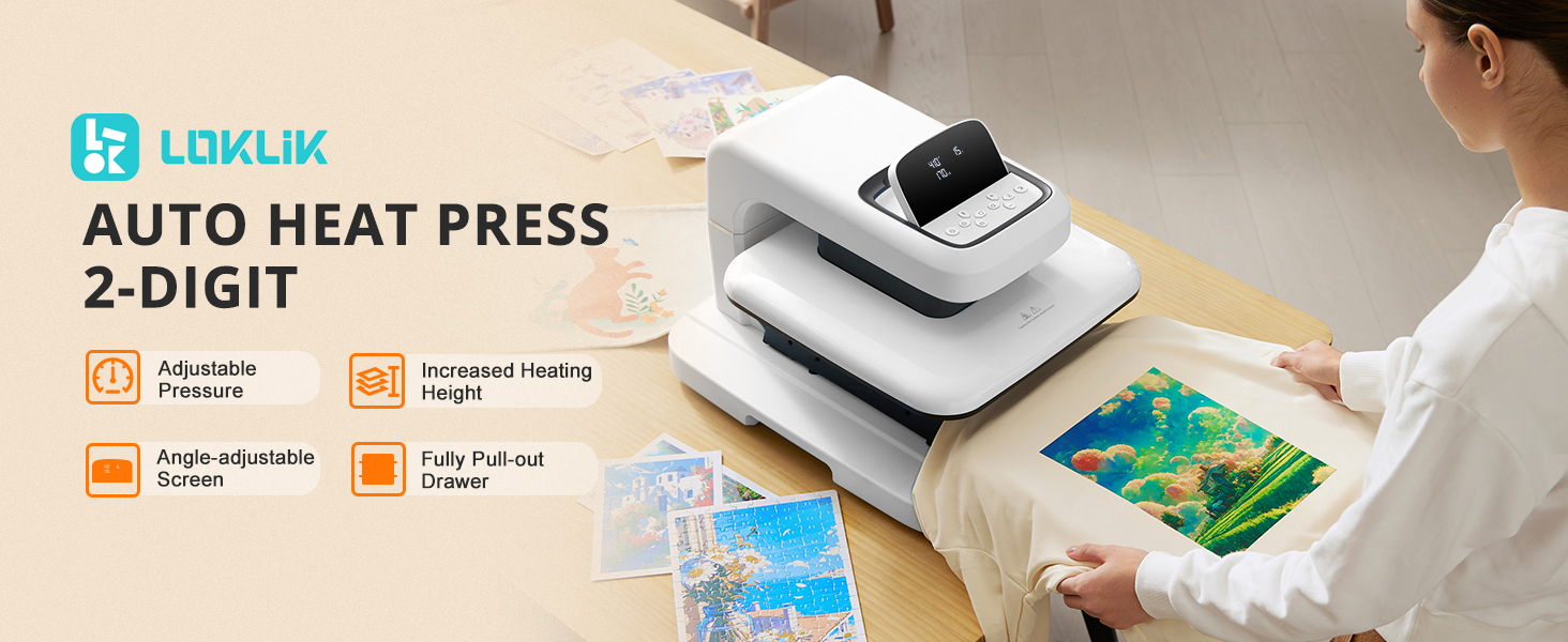 LOKLiK 220V Auto Heat Press Machine V2 for T Shirts with Adjustable ...