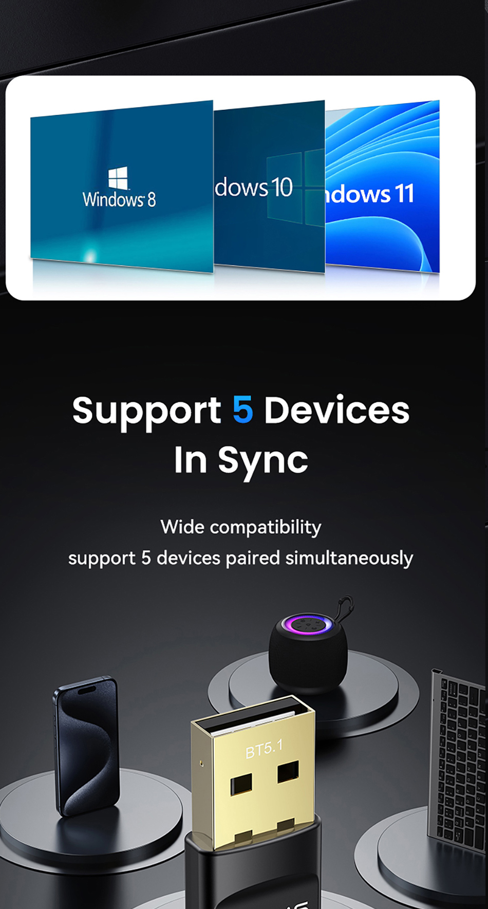USAMS USB Bluetooth 5.1 Adapter Transmitter Receiver Wireless Mouse ...