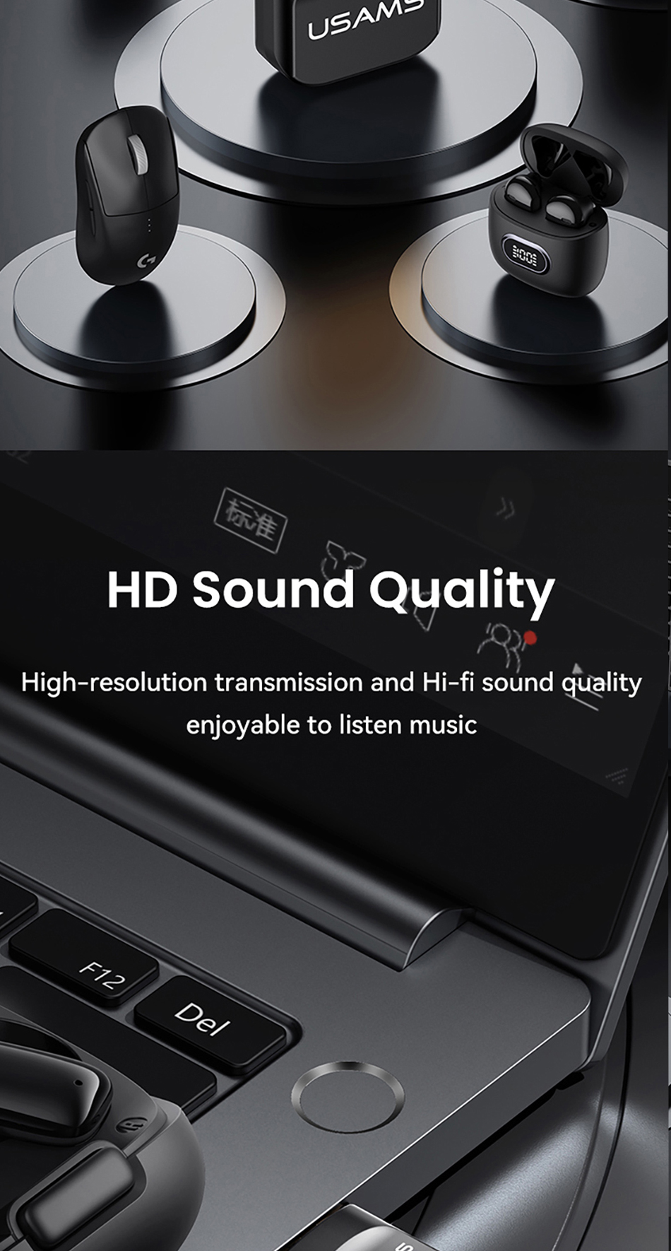 USAMS USB Bluetooth 5.1 Adapter Transmitter Receiver Wireless Mouse ...