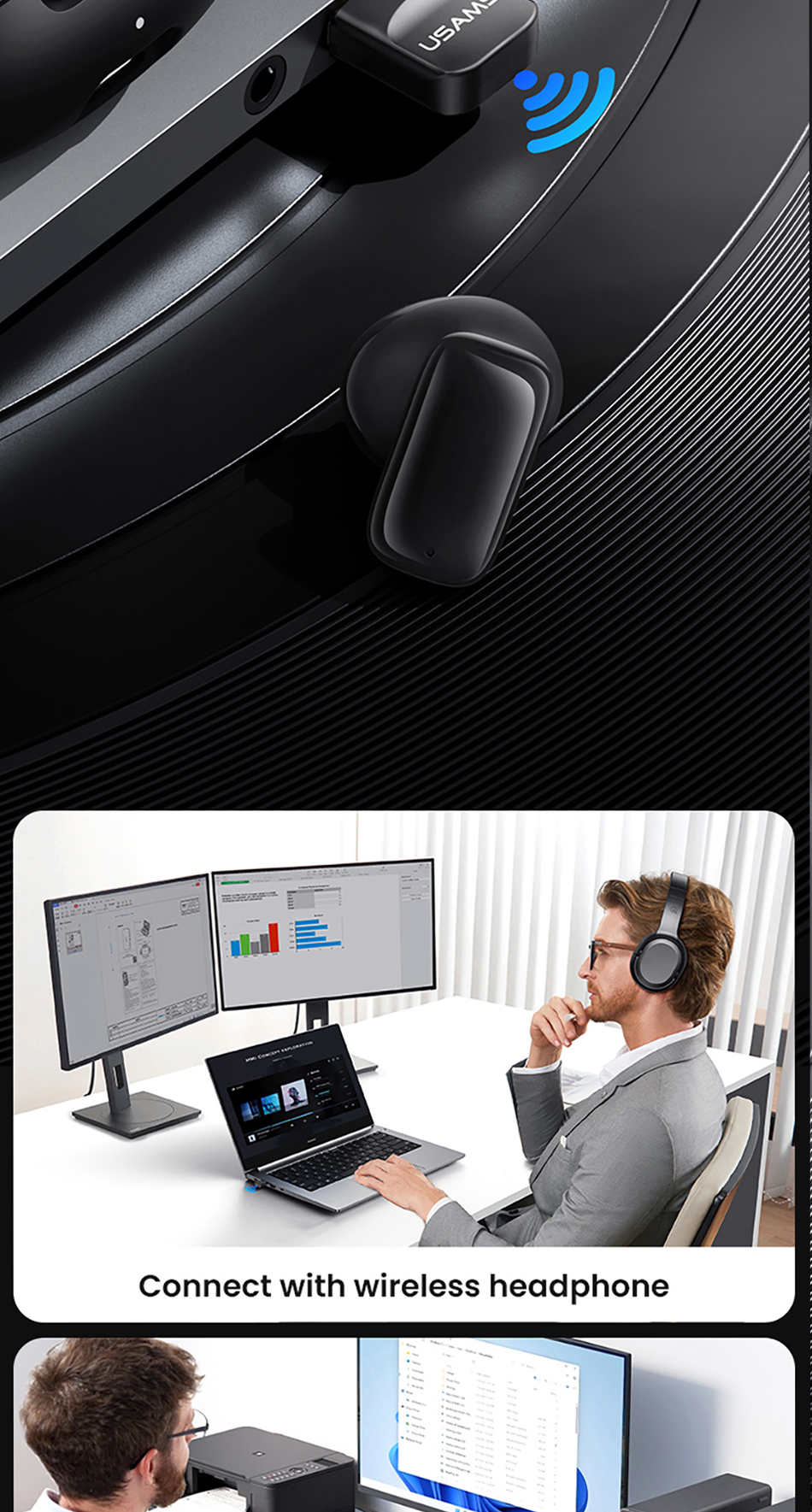 USAMS USB Bluetooth 5.1 Adapter Transmitter Receiver Wireless Mouse ...