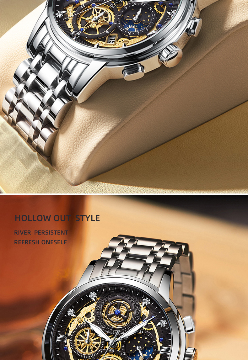 ZUNPAI Watch for Men Original Branded Waterproof Gold Silver Stainless ...