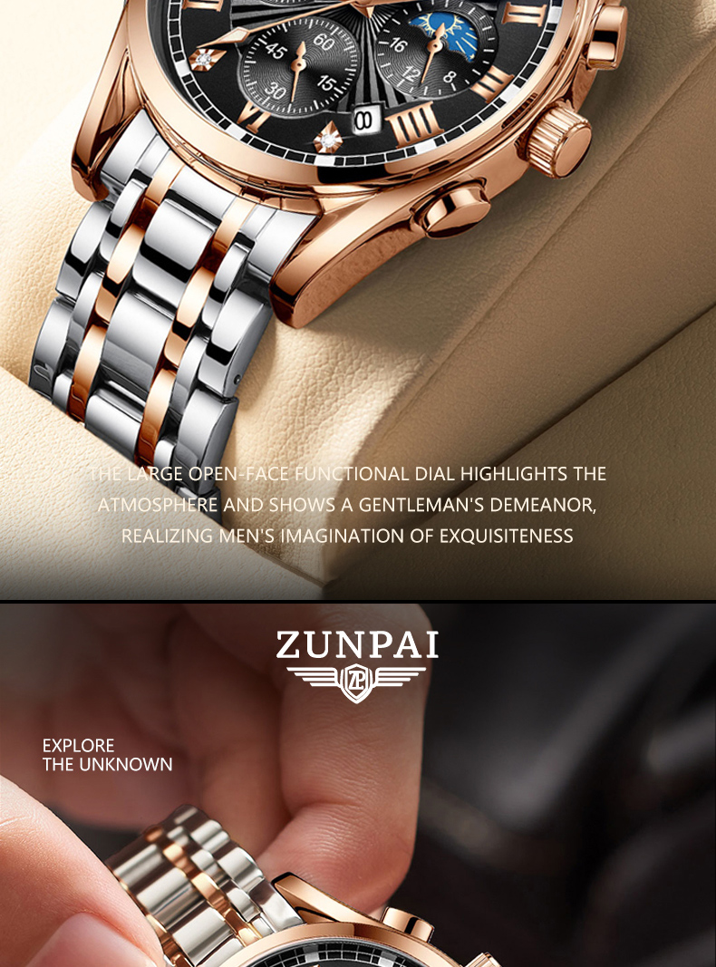 ZUNPAI Watch for Men Original Waterproof Stainless Steel Unisilver/Gold ...