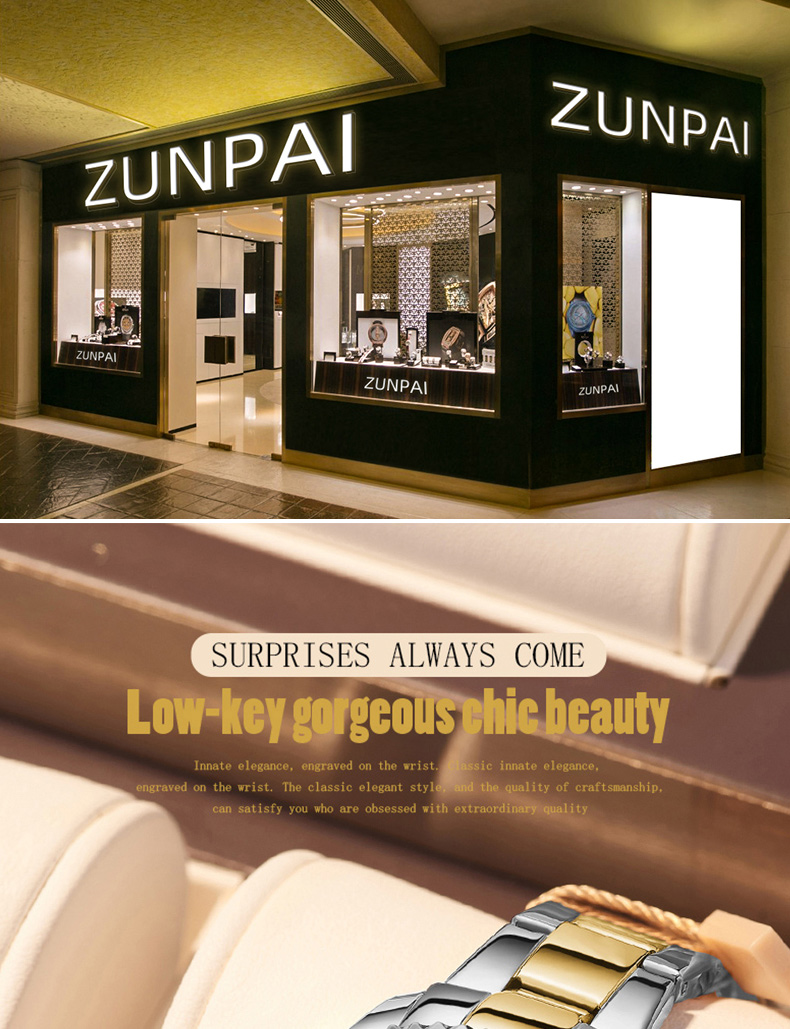 ZUNPAI Original Watch for Woman Waterproof Stainless Steel Gold Fashion ...