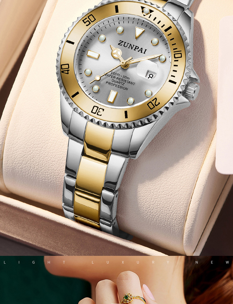 ZUNPAI Watch for Women Original Waterproof Stainless Steel Gold Fashion ...