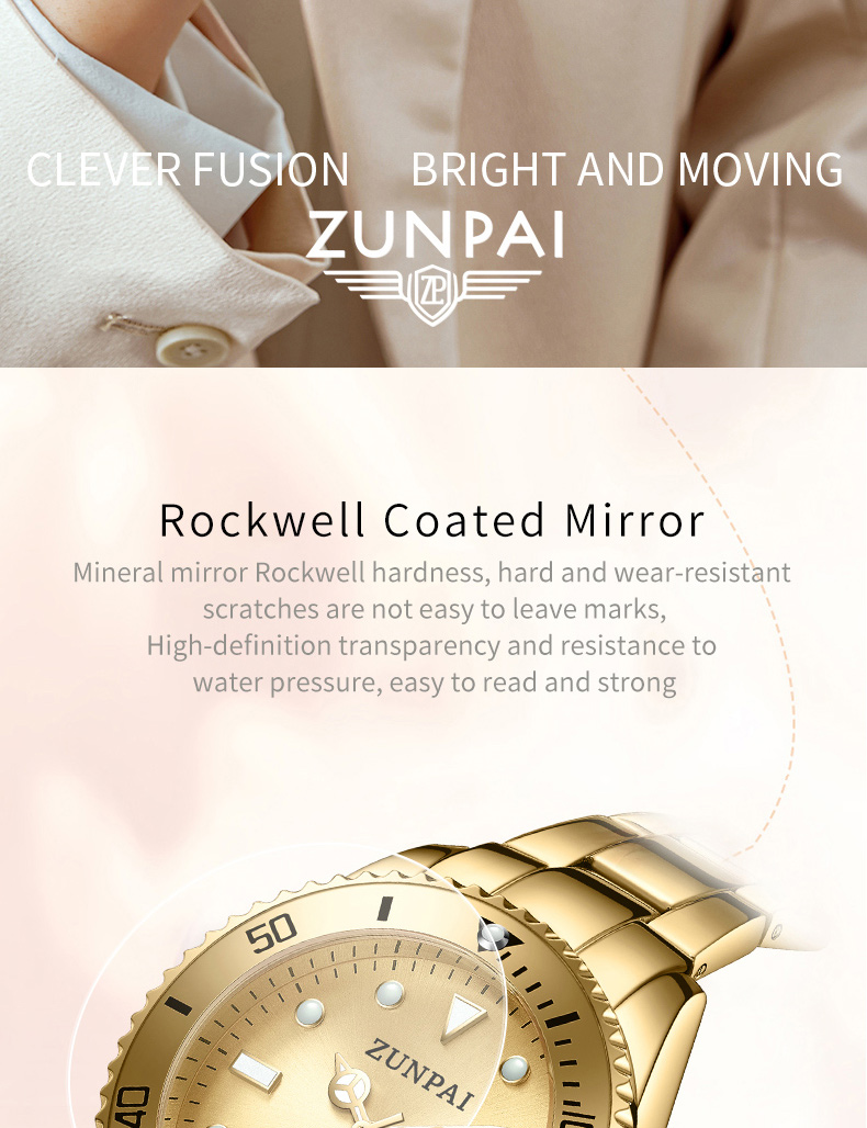 ZUNPAI Watch for Women Original Waterproof Stainless Steel Gold Fashion ...