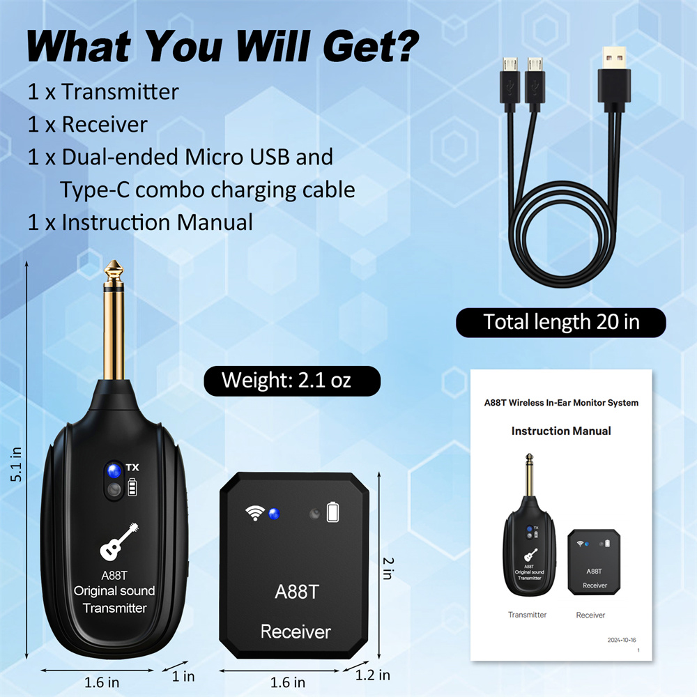 Wireless in Ear Monitor System 2.4G Wireless IEM System with Transmitter Clip on Receiver ...