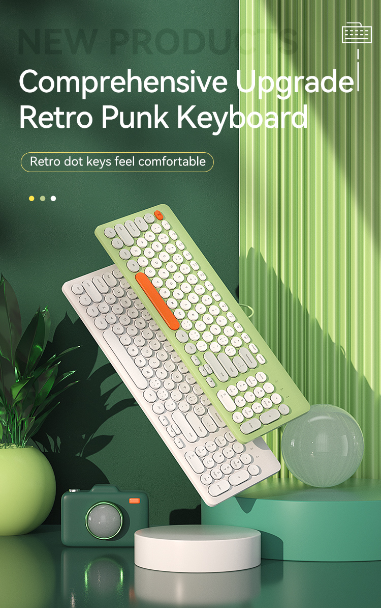 BOW Colorful Green Wired Keyboard Round Concave Keycaps K221U ...