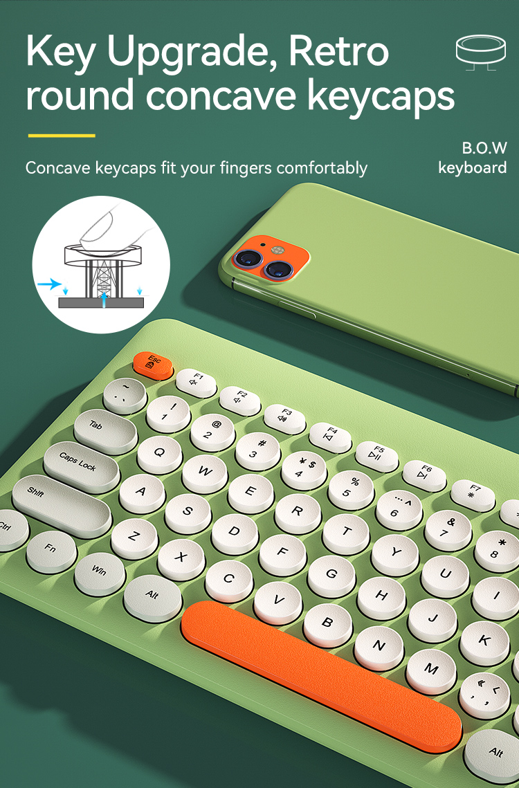 BOW Colorful Green Wired Keyboard Round Concave Keycaps K221U ...