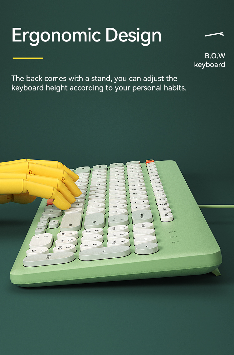 BOW Colorful Green Wired Keyboard Round Concave Keycaps K221U ...