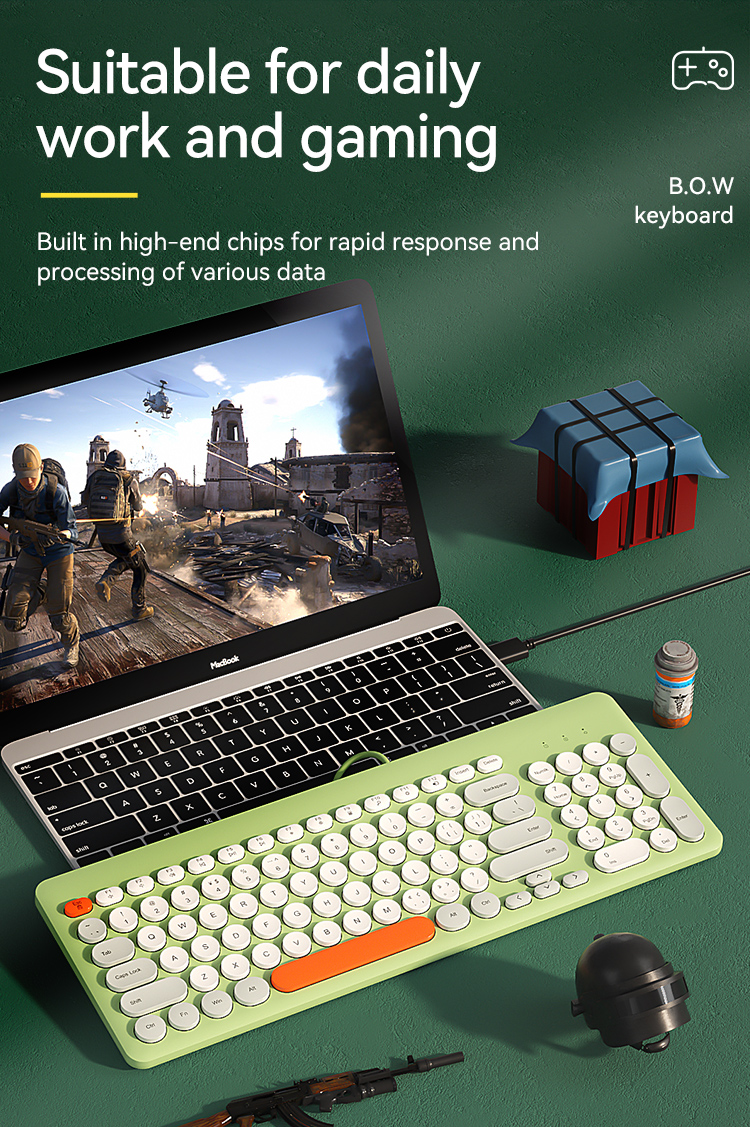 BOW Colorful Green Wired Keyboard Round Concave Keycaps K221U ...
