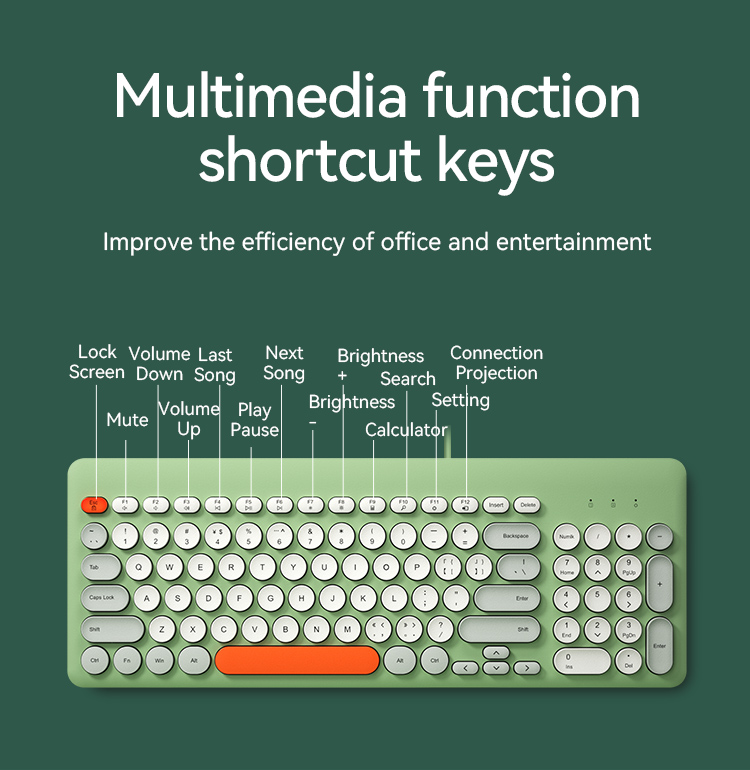 BOW Colorful Green Wired Keyboard Round Concave Keycaps K221U ...