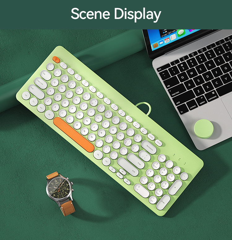 BOW Colorful Green Wired Keyboard Round Concave Keycaps K221U ...
