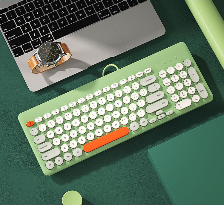 BOW Colorful Green Wired Keyboard Round Concave Keycaps K221U ...