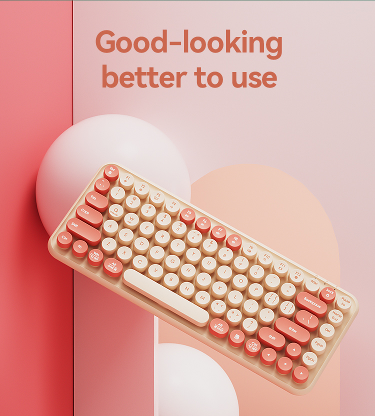 BOW K508 USB Wireless Keyboard 2.4Ghz Retro 85 Keys Ergonomic Gaming ...