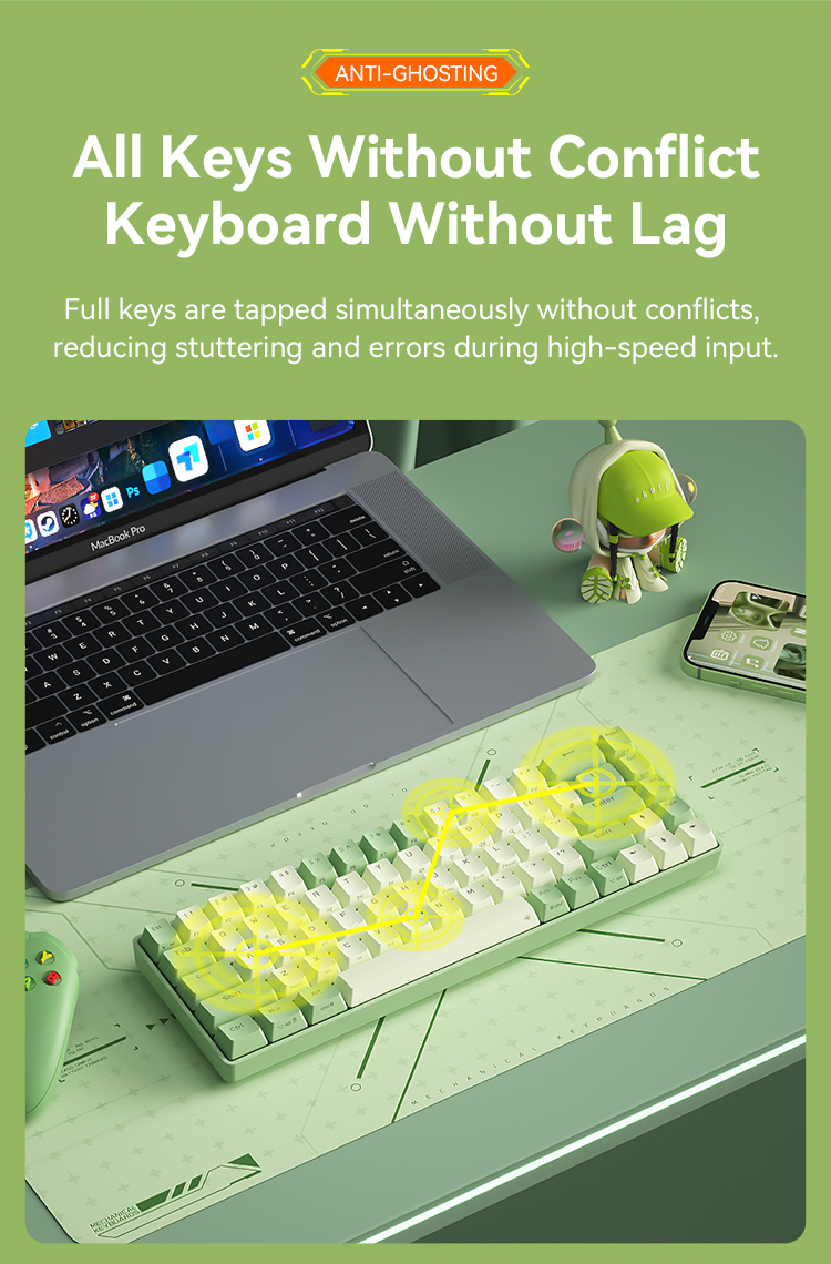 BOW G62D Mini Dual-mode Mechanical Keyboard 2.4G USB BT Wireless White ...