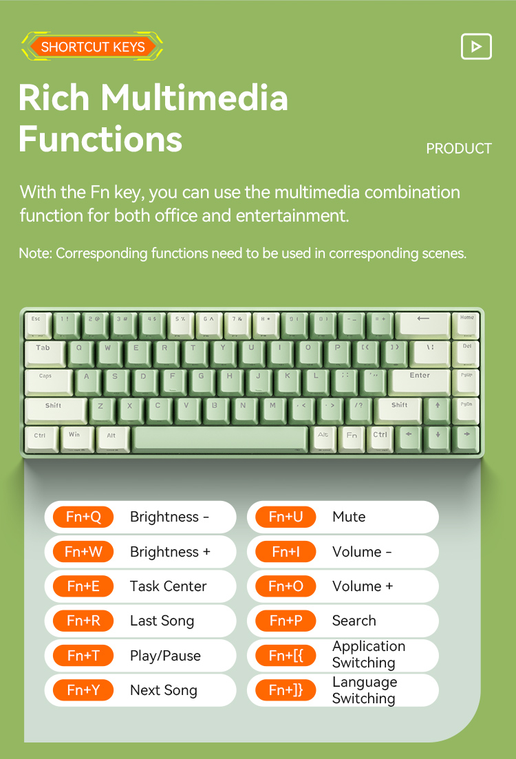 BOW G62D Mini Dual-mode Mechanical Keyboard 2.4G USB BT Wireless White ...