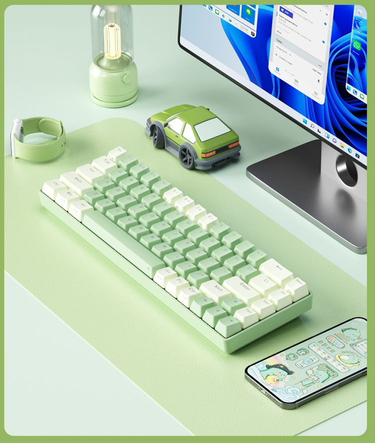 BOW G62D Mini Dual-mode Mechanical Keyboard 2.4G USB BT Wireless White ...