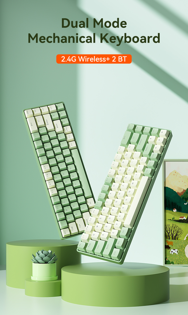 BOW G62D Mini Dual-mode Mechanical Keyboard 2.4G USB BT Wireless White ...