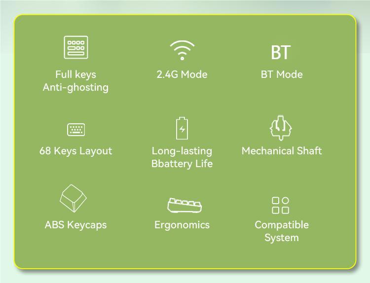 BOW G62D Mini Dual-mode Mechanical Keyboard 2.4G USB BT Wireless White ...