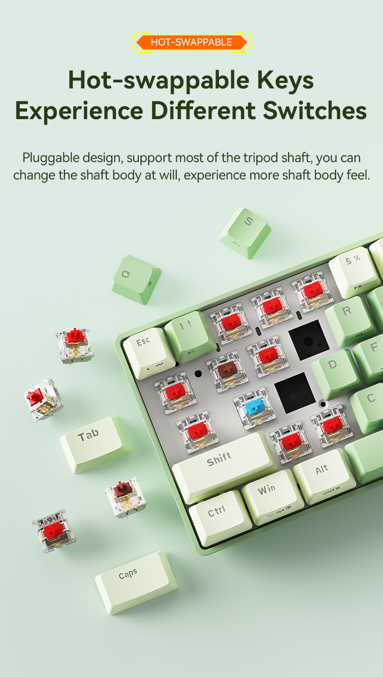 BOW G62D Mini Dual-mode Mechanical Keyboard 2.4G USB BT Wireless White ...