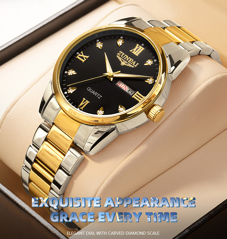 ZUNPAI Watch for Men Original Waterproof With Box Stainless Steel Gold ...