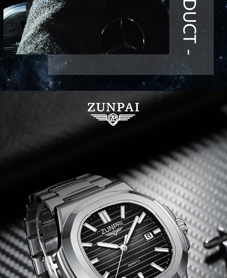 ZUNPAI Watch for Men Original Branded Waterproof Gold Silver Stainless ...