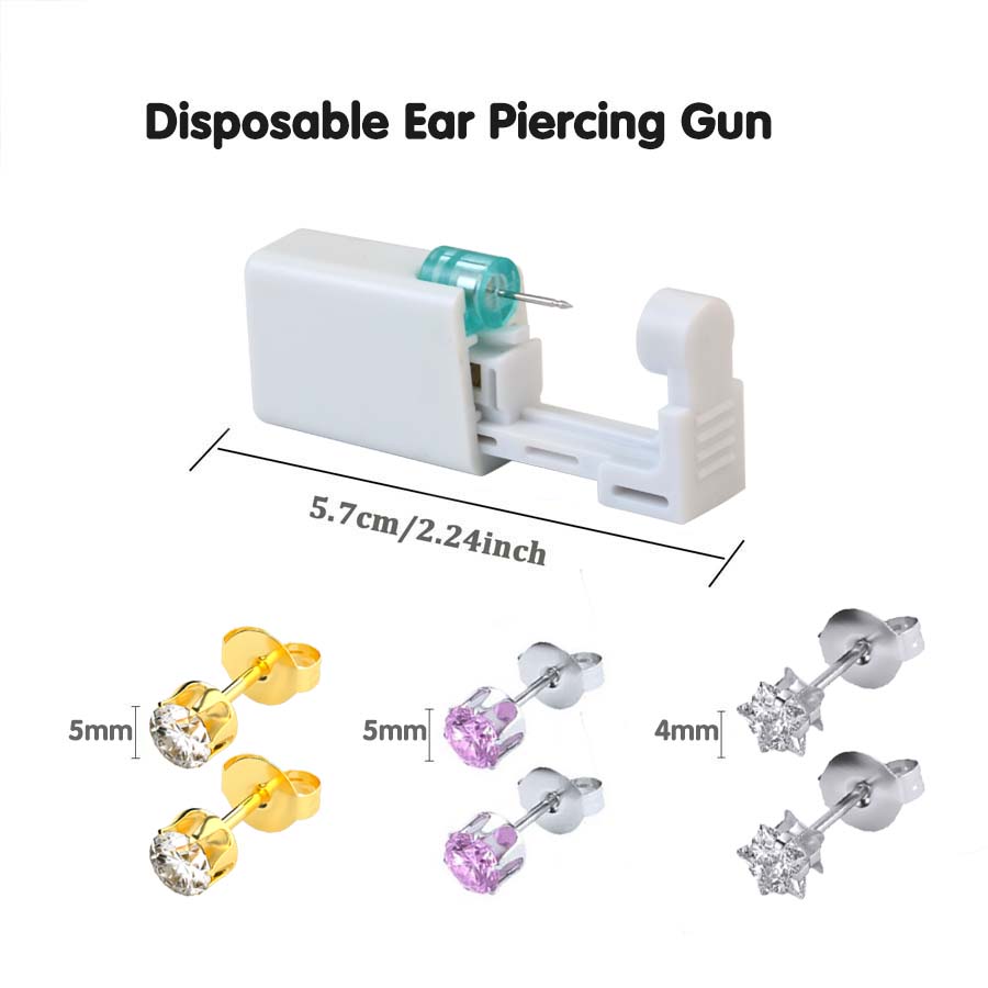 2PCS Disposable Ear Piercing Gun with Built-in Gold Ear Studs-Safety ...