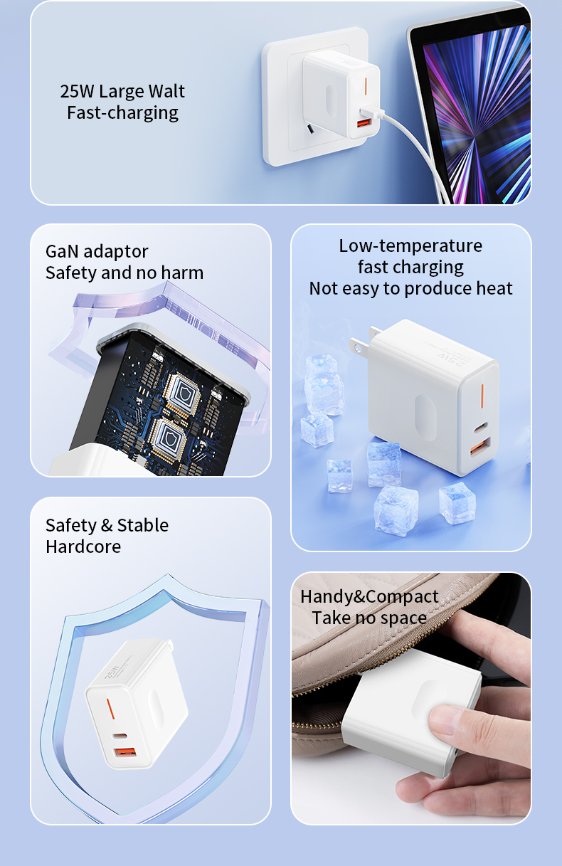 Tranyoo US6 Type C Fast Charger 25W Max Fast Charge Type-C & USB A Dual ...