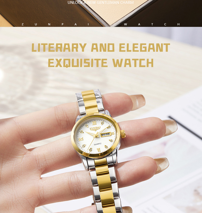 ZUNPAI-264 Watch for Woman Original Waterproof Stainless Steel Gold ...