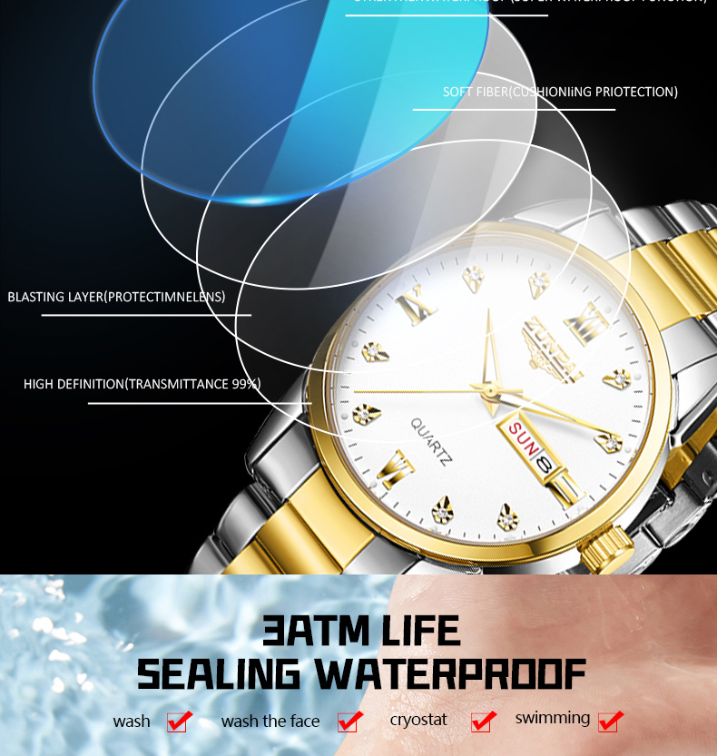 ZUNPAI-264 Watch for Woman Original Waterproof Stainless Steel Gold ...