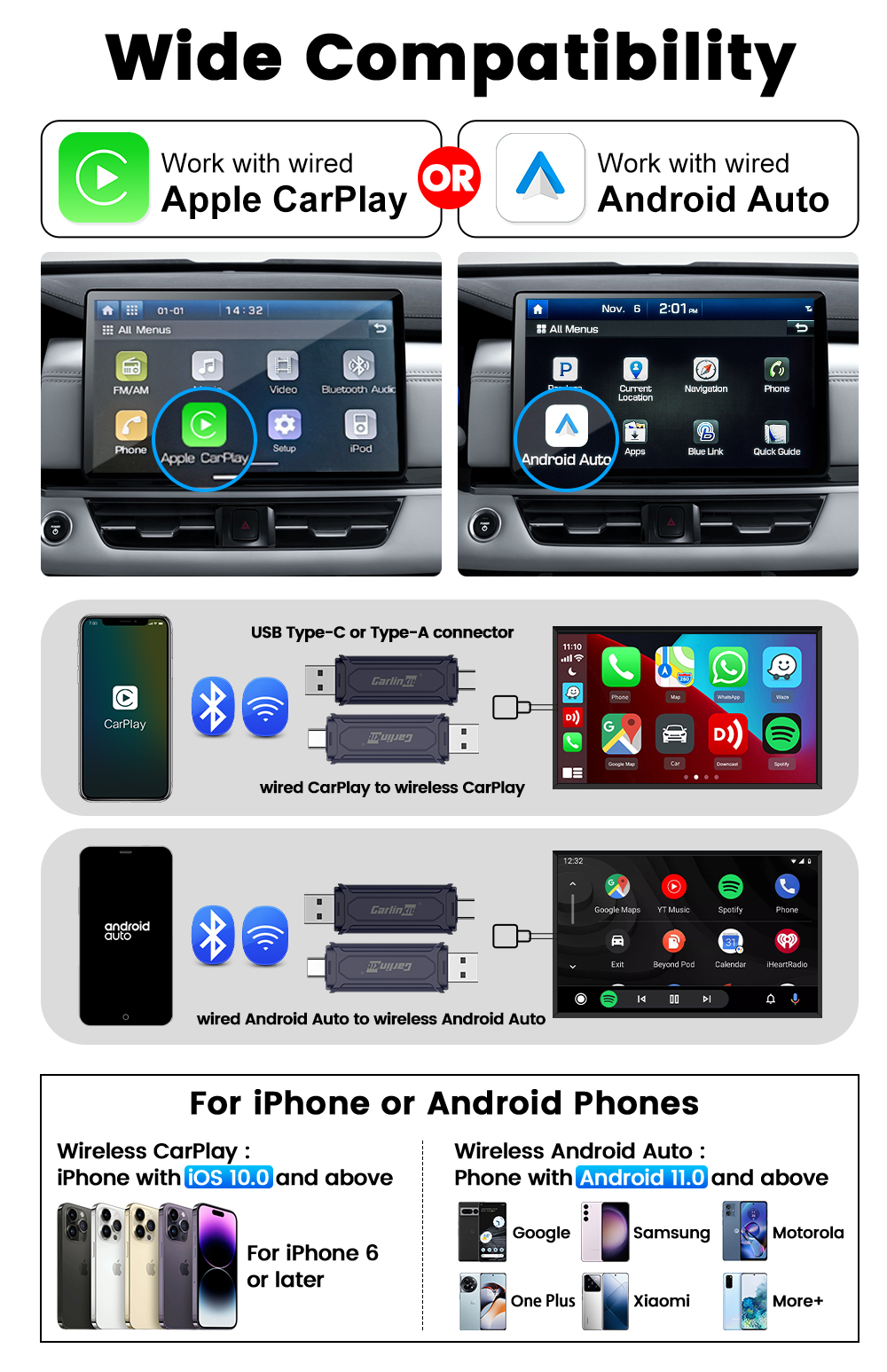New Release CarlinKit MINI SE 5.0 Pro 2-in-1 Wireless CarPlay Wireless ...