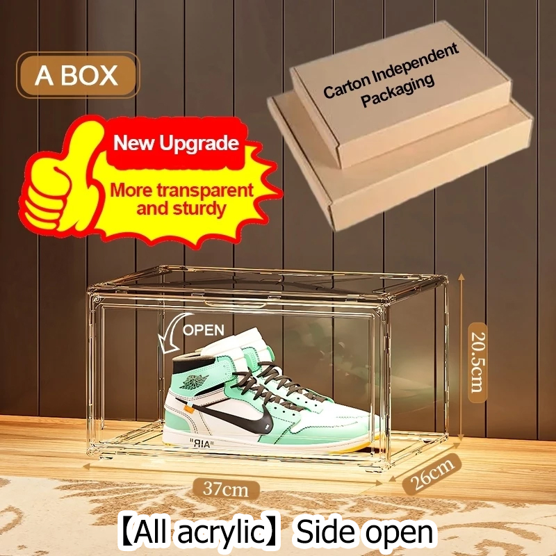 Acrylic magnetic side-opening shoe box stackable large sneaker ...