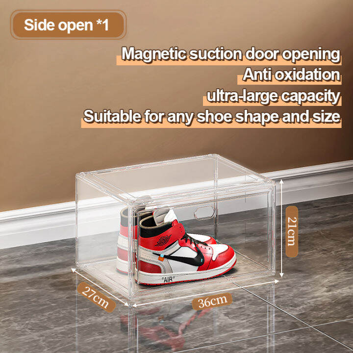 Acrylic magnetic side-opening shoe box stackable large sneaker ...