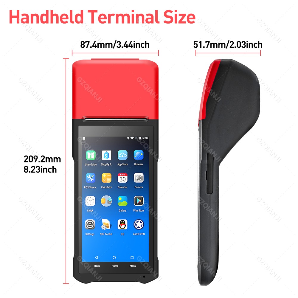 POS Terminal PDA Android 8.1 Mobile 58mm Receipt Printer 4G Bluetooth NFC Smart Handheld PDA ...