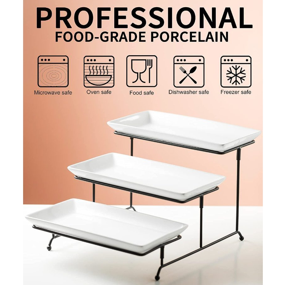 3-Tier Rectangular Serving Platter Serving Plate Set with Rack Cupcake ...