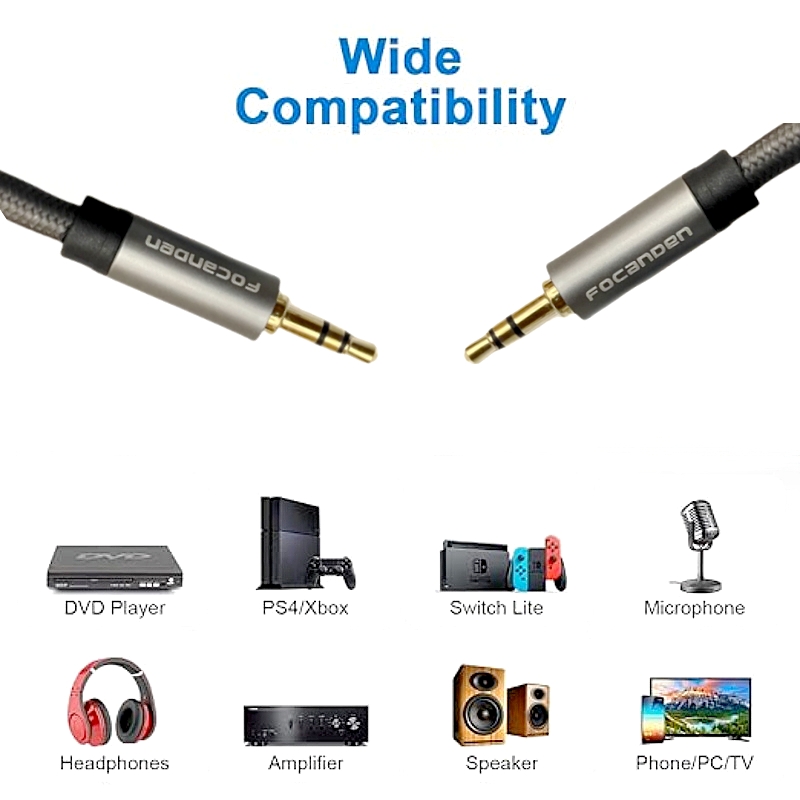3.5mm Aux Cable Short Male to Male 1/8 Audio Auxiliary Cord Braided Hi ...