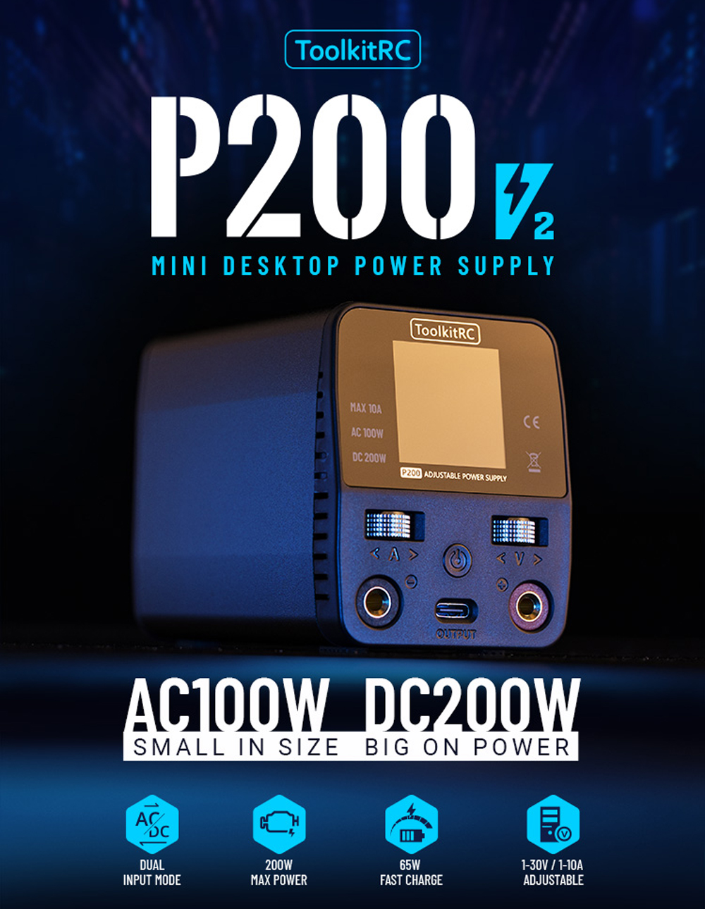 ToolkitRC P200 V2 AC100W DC200W 65W Mini Desktop Fast Charger IPS LCD ...