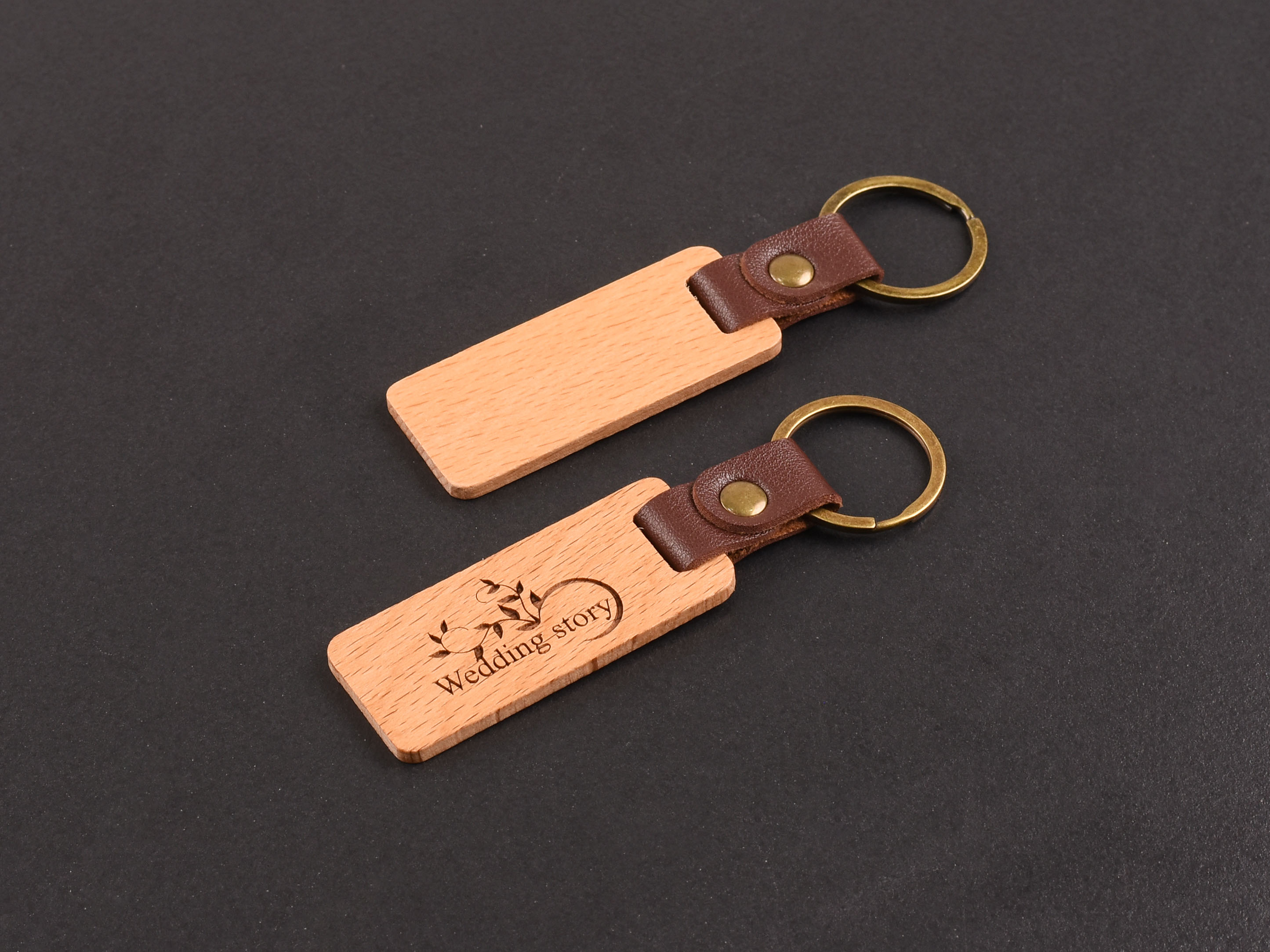 1PCS Free Custom Solid Wood Square Tag Key Chains Wooden Leather Car ...