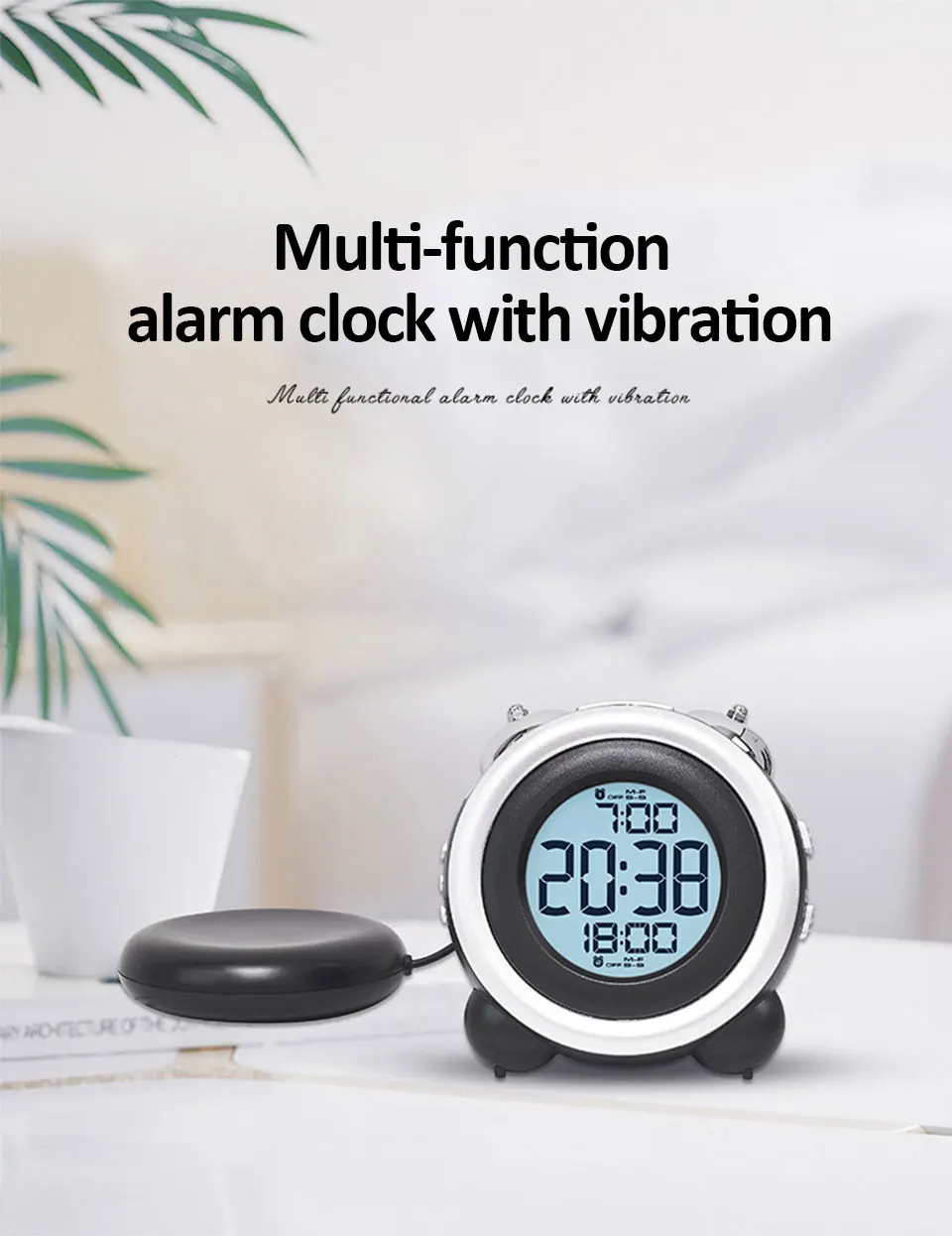 Multi-Functional Vibration Alarm Clock with a Vibrator Time Date Week ...