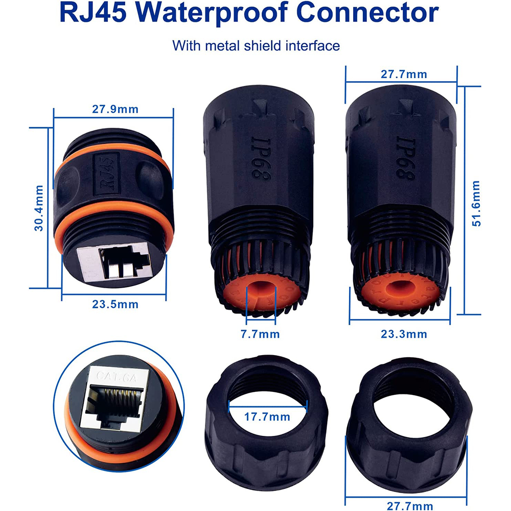 HOOLNX IP68 Waterproof RJ45 Coupler, Shielded CAT5E/CAT6/CAT6A Ethernet Cable Connector Network ...