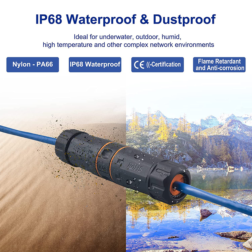 HOOLNX IP68 Waterproof RJ45 Coupler, Shielded CAT5E/CAT6/CAT6A Ethernet Cable Connector Network ...