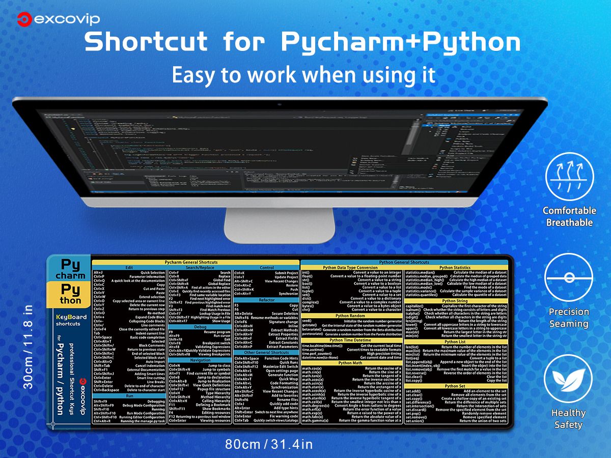 Pycharm+python English Shortcut Keyboard Mouse Pad Large Size Desk Pad ...