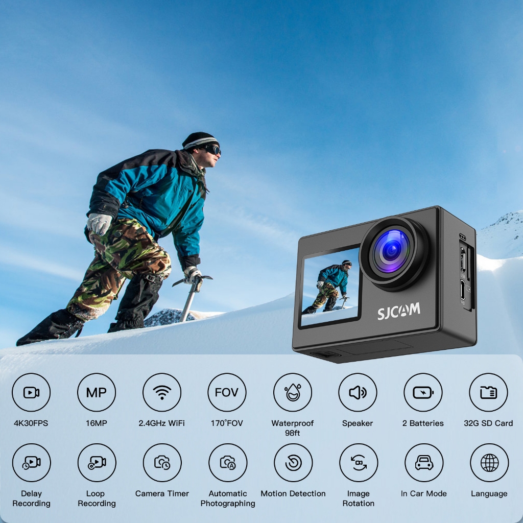 SJCAM SJ4000 Action Camera Dual Screen Air 4K Ultra HD Underwater Camera 30 Meters Waterproof ...