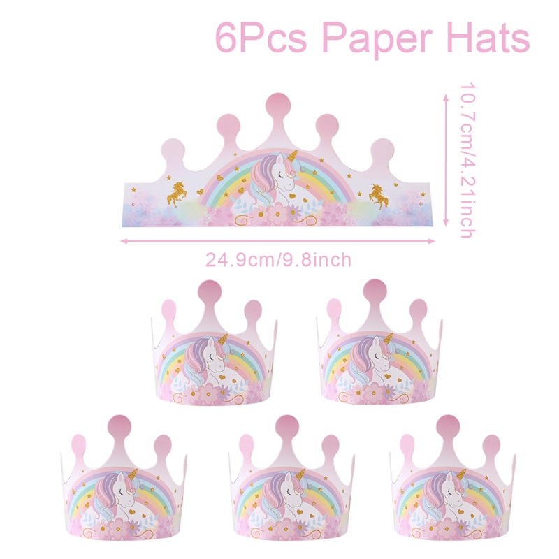 6Pcs Unicorn Theme Paper Party Hat Birthday Crown Hat Birthday ...