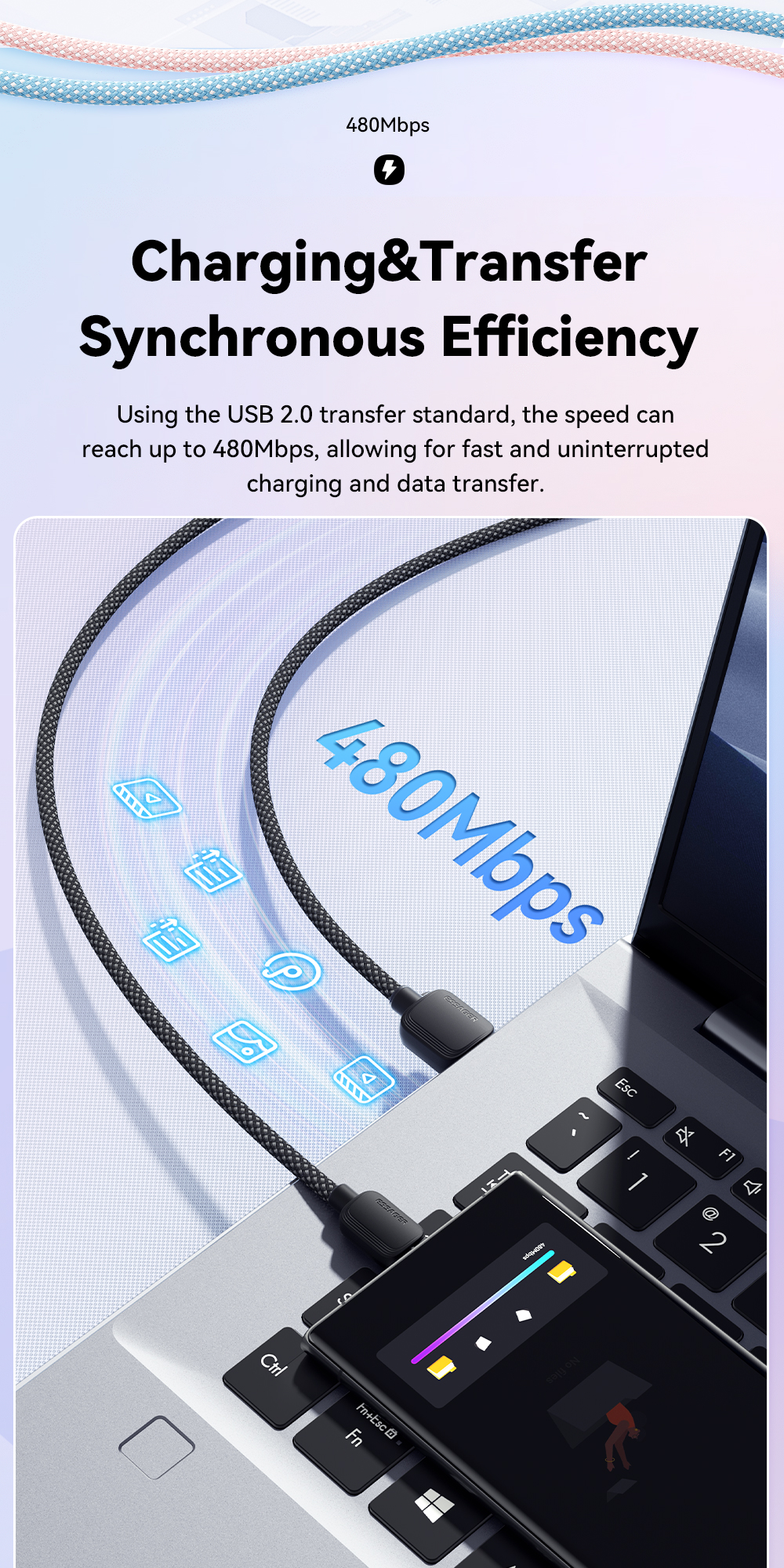 Essager 100W 7A USB To Type C Fast Charging Cable 4 Colors Match Velcro ...
