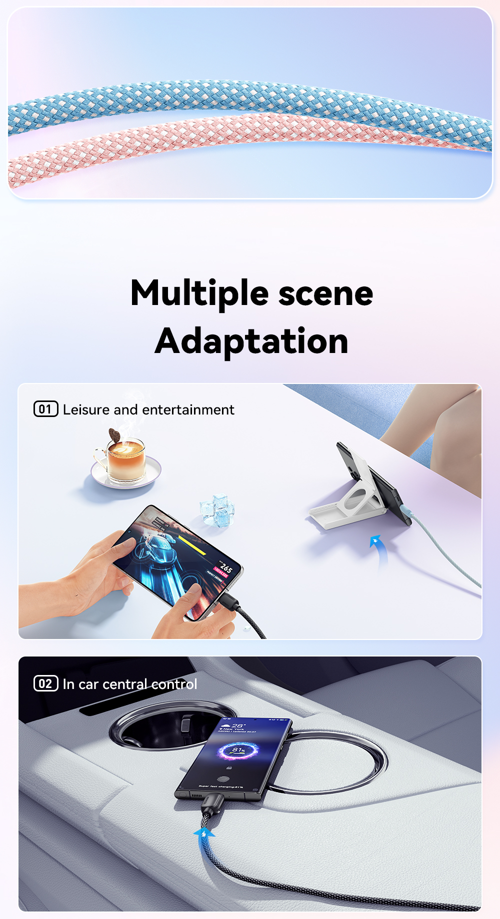 Essager 100W 7A USB To Type C Fast Charging Cable 4 Colors Match Velcro ...